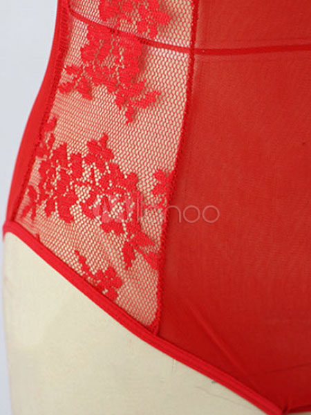Body intimo rosso con incrocio sul retro donna pizzo in tulle - Milanoo.com