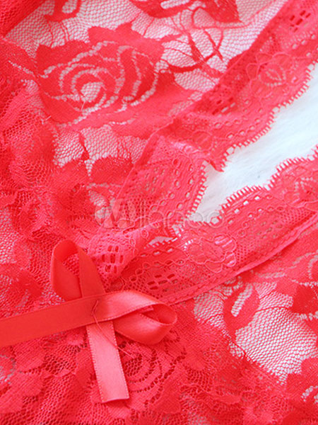 Red Lace Teddies Open Bust Plunging Neckline Backless Sweetheart Cut Out Sexy Lingerie