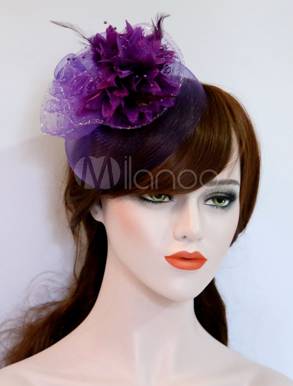 Tulle Fascinator Hut Lila Braut Federn Seide Blume Royal Vintage ...