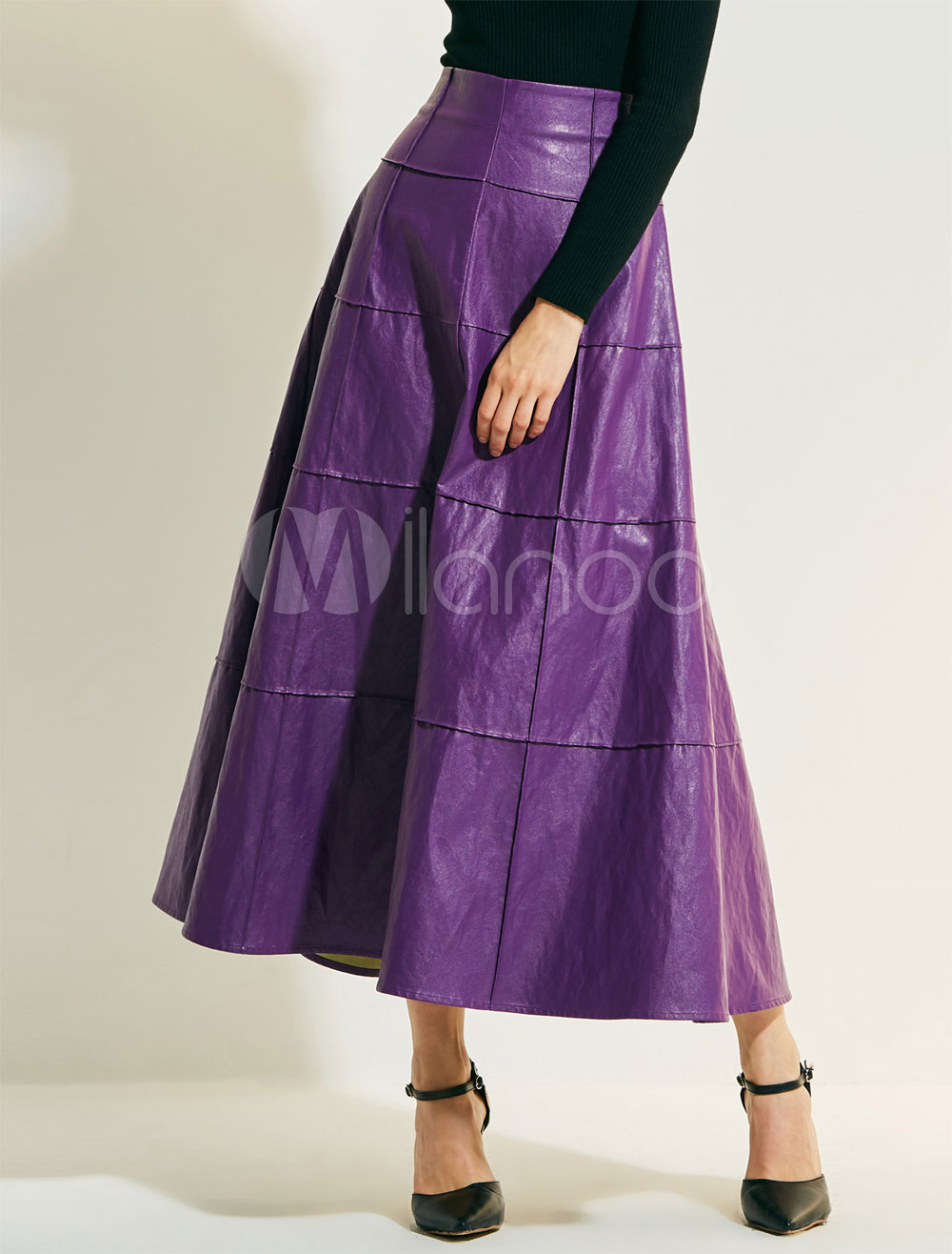 Women Skirt Plaid Pleated Purple Long Skirt - Milanoo.com