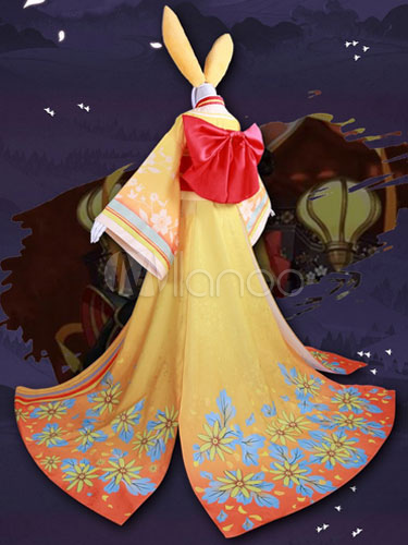 Japanese Anime Girls' Kimono Cosplay Costume Orange Cotton Satin ...