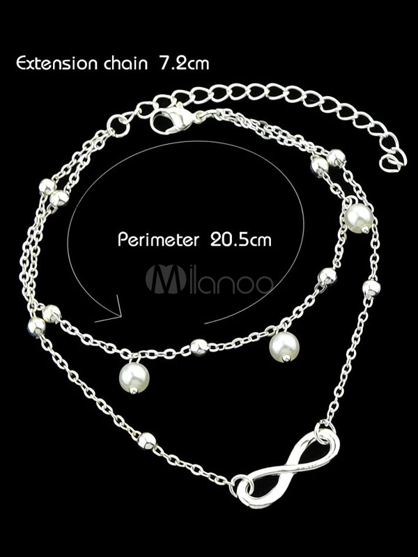 Silver Ankle Bracelets Pearls Foot Chain Women's Beach Anklet Jewelry ...