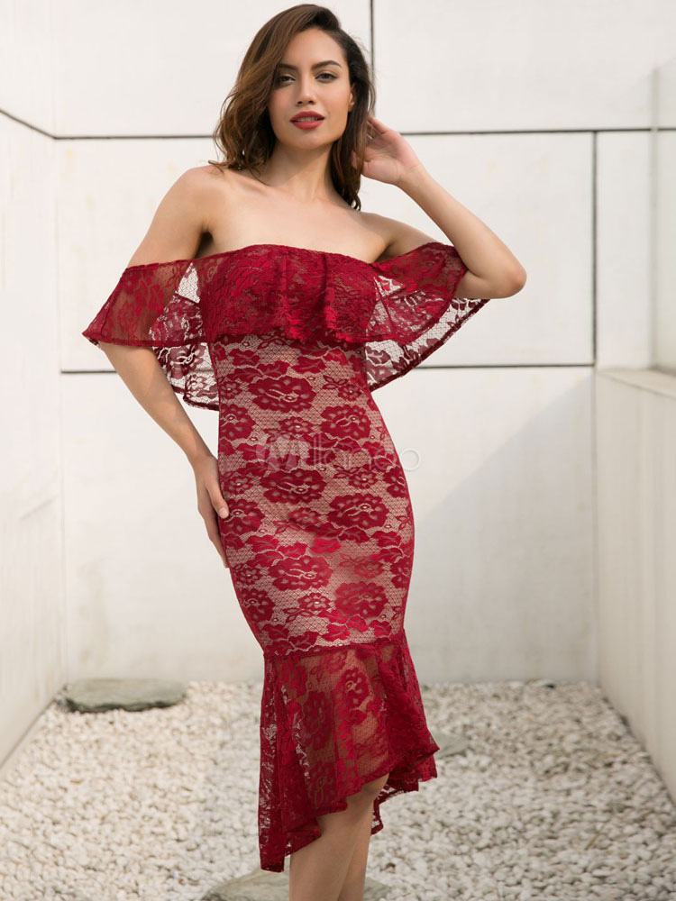 Off The Shoulder Robe en dentelle à manches mi-longues façonner ...