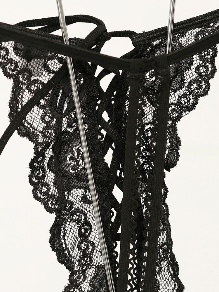 Women Lace T Back Lace Up Thong Underwear - Milanoo.com