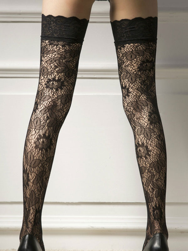 Black Lace Stockings See Through Sexy Lingerie 3446