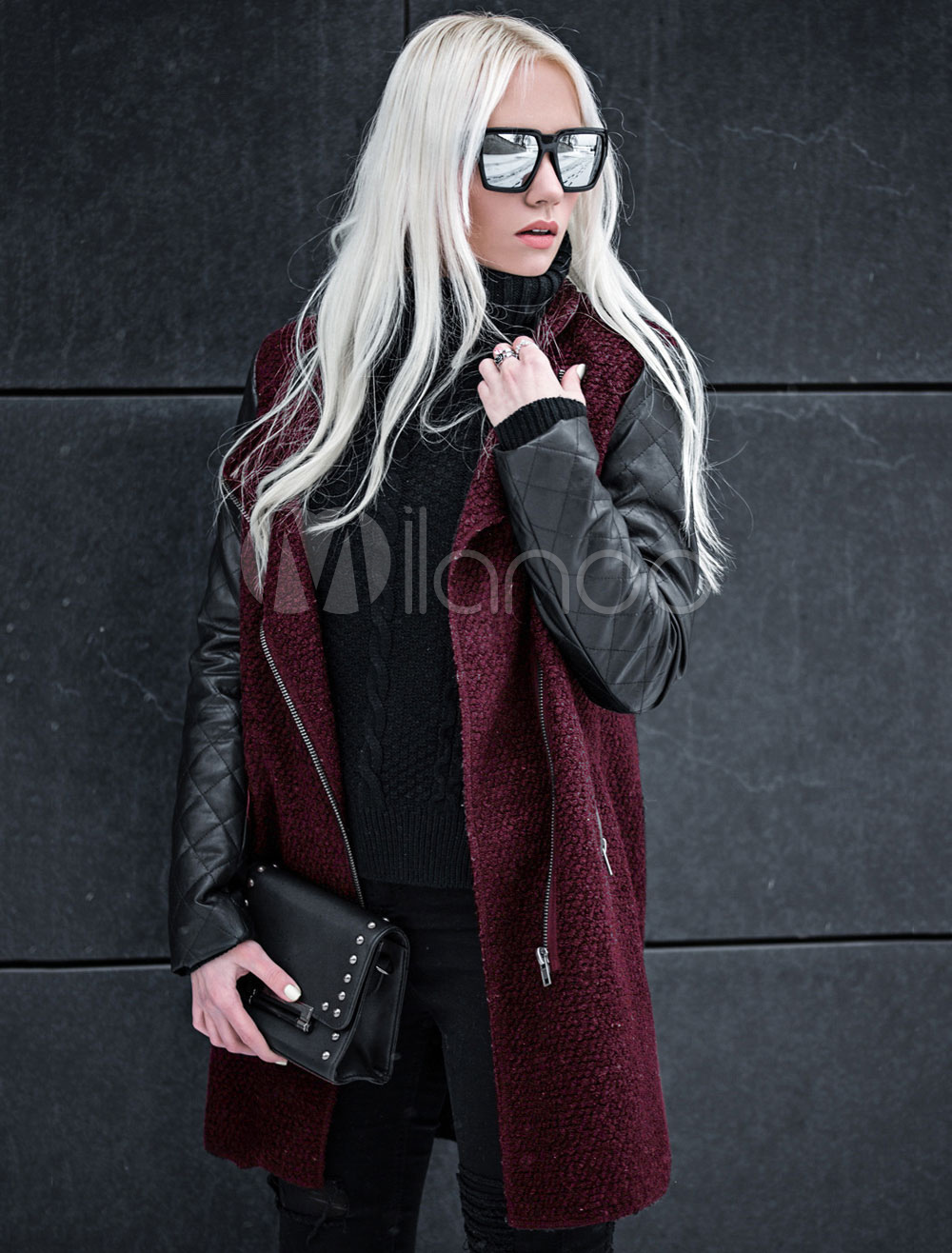 Women Winter Coat Patchwork Quilted Long Sleeve Zip Up Wrap Coat ...