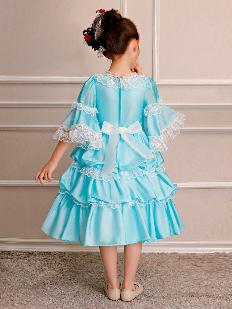 Kids Retro Costume Halloween Little Girls Rococo Dress Blue Ruffles ...