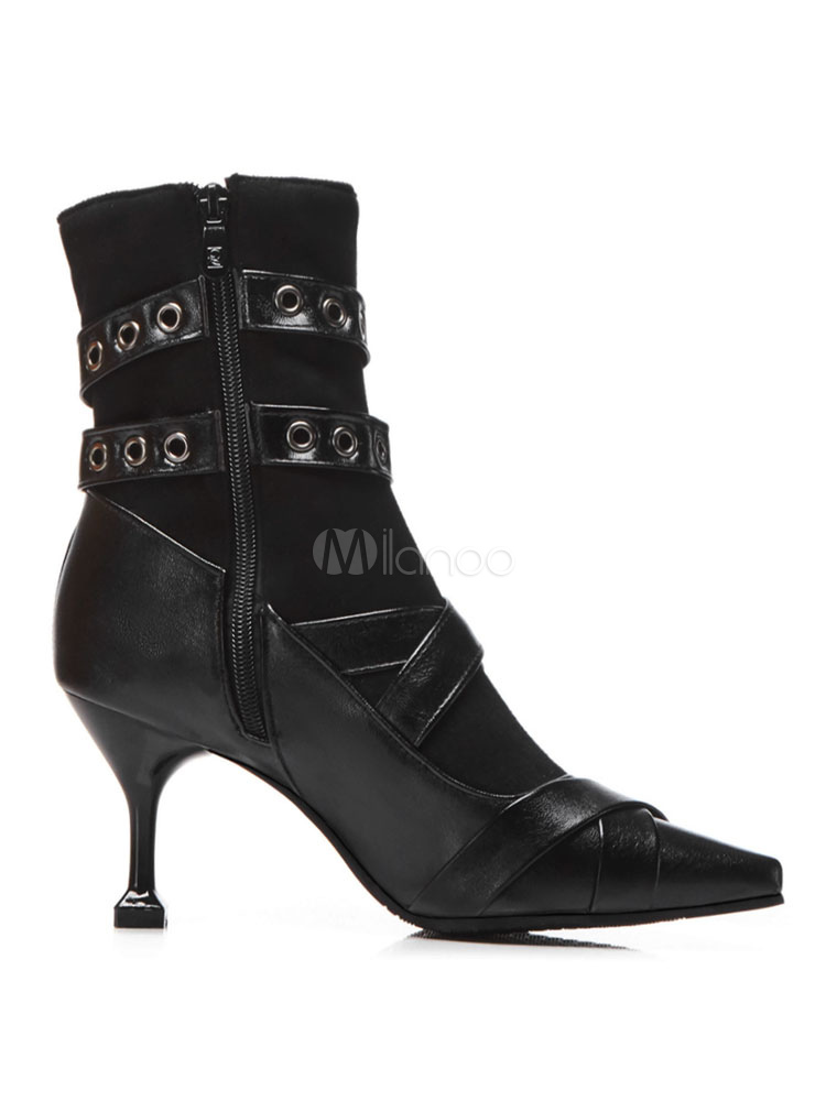 Bottines noires à bout pointu Femme Boutons à bout pointu Détail ...