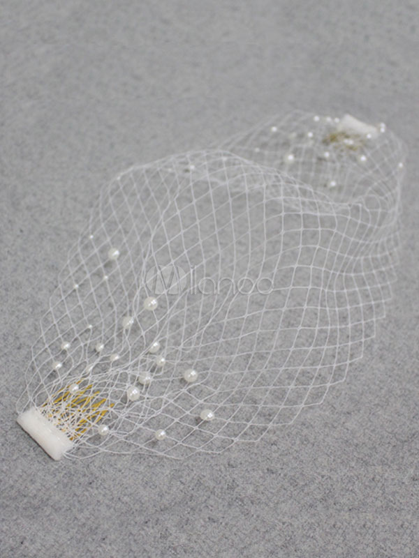 Blusher Veil Wedding Pearls Comb White Bridal Fishnet Birdcage Veil ...