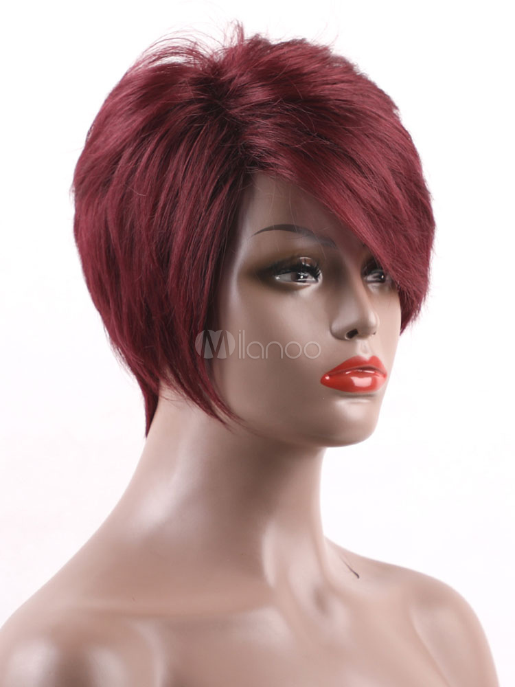 Perruques Cheveux Humains Femmes Perruques Cheveux courts Bordeaux ...