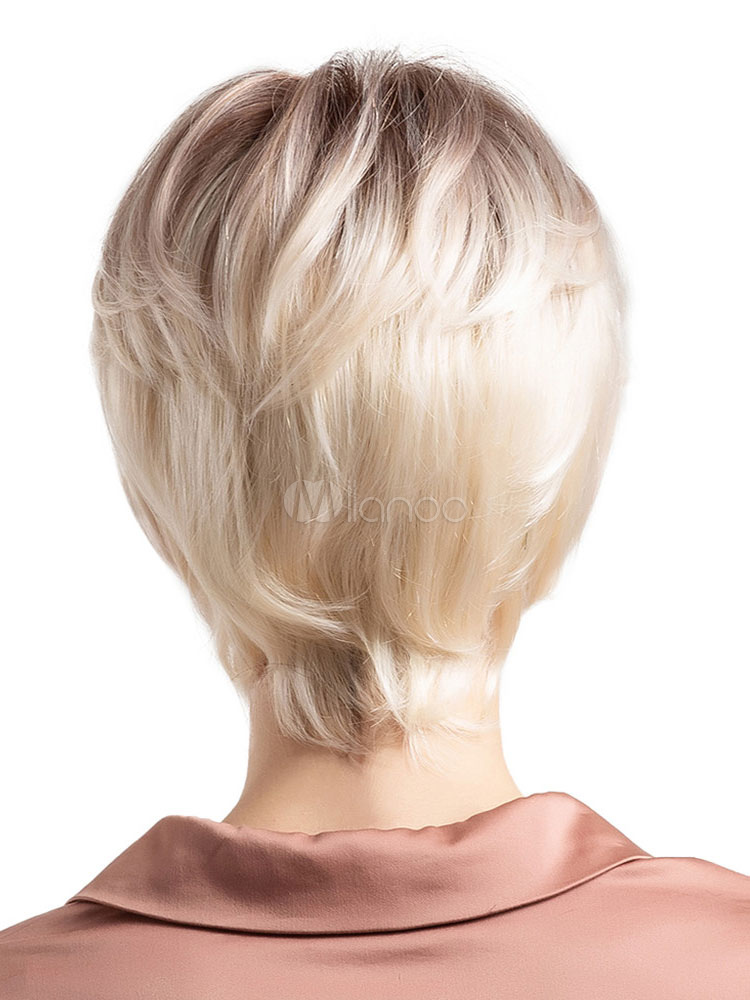 Human Hair Wigs Women Layered Short Hair Wigs With Side Swept Bangs ...