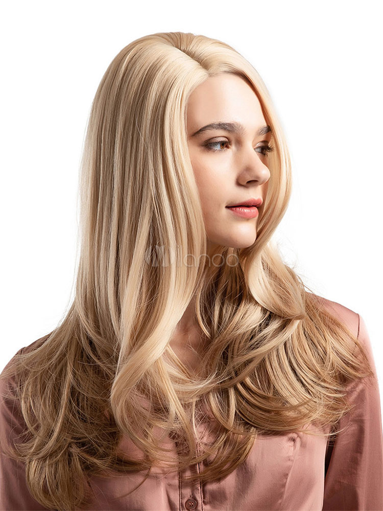 Parrucche capelli biondi Parrucche sintetiche ricci lunghi ricci ...
