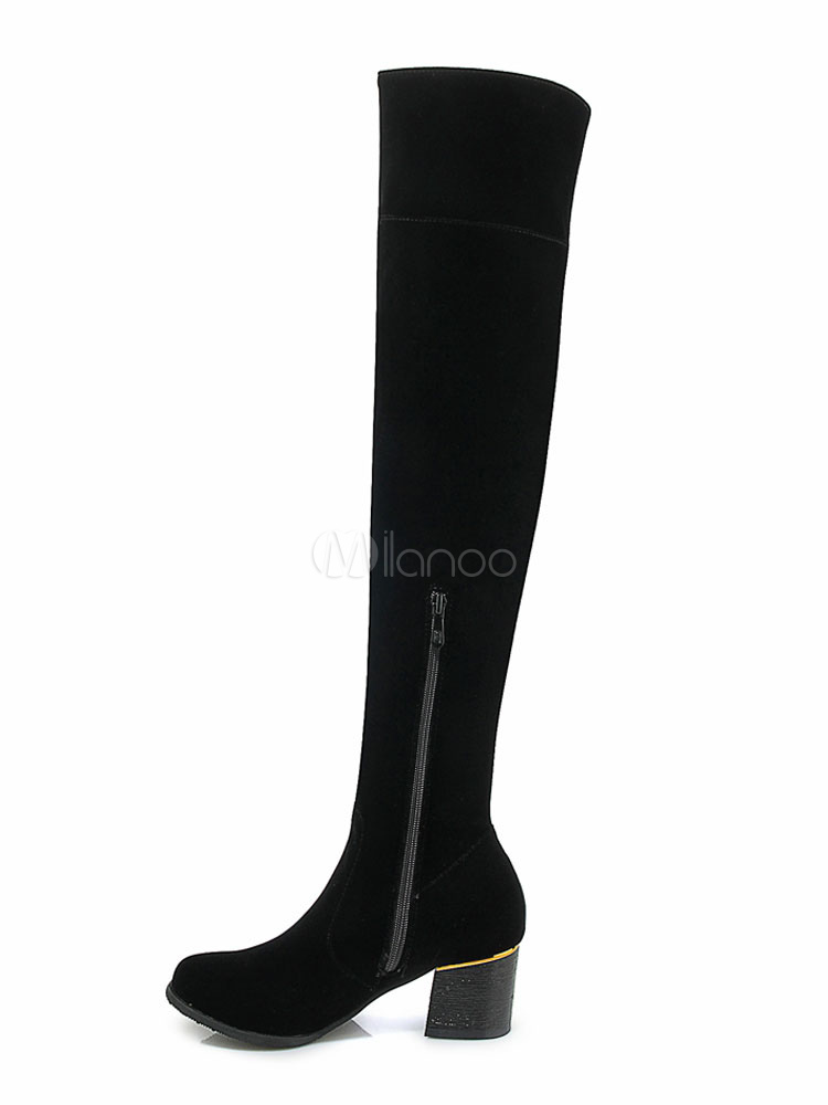 Bottes d'hiver pour femmes Black Round Toe Metal Detail sur les bottes ...