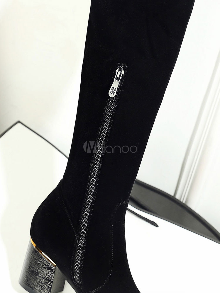 Bottes d'hiver pour femmes Black Round Toe Metal Detail sur les bottes ...