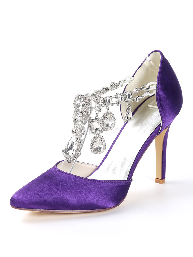 Satin Hochzeitsschuhe Spitz Strass High Heel Brautschuhe Frauen Party ...