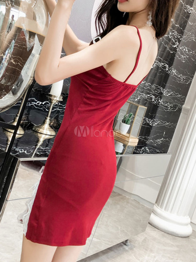 Women Sexy Chemise Lace Bows Two Tone Split Night Dress - Milanoo.com