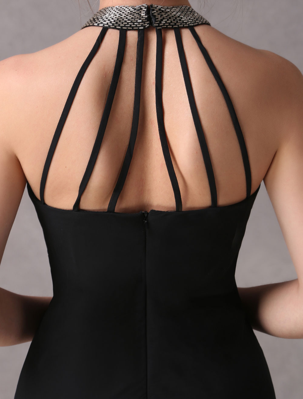 Robe de bal noire en Mousseline de soie avec Col en V - Milanoo.com