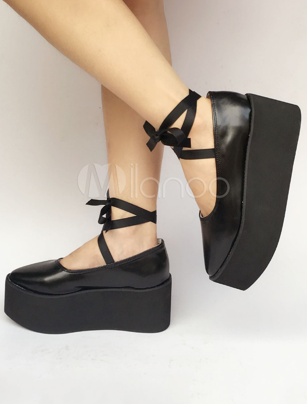 Gothic Lolita Shoes Pointed Toe Cross Strap Platforms For Lolita ...