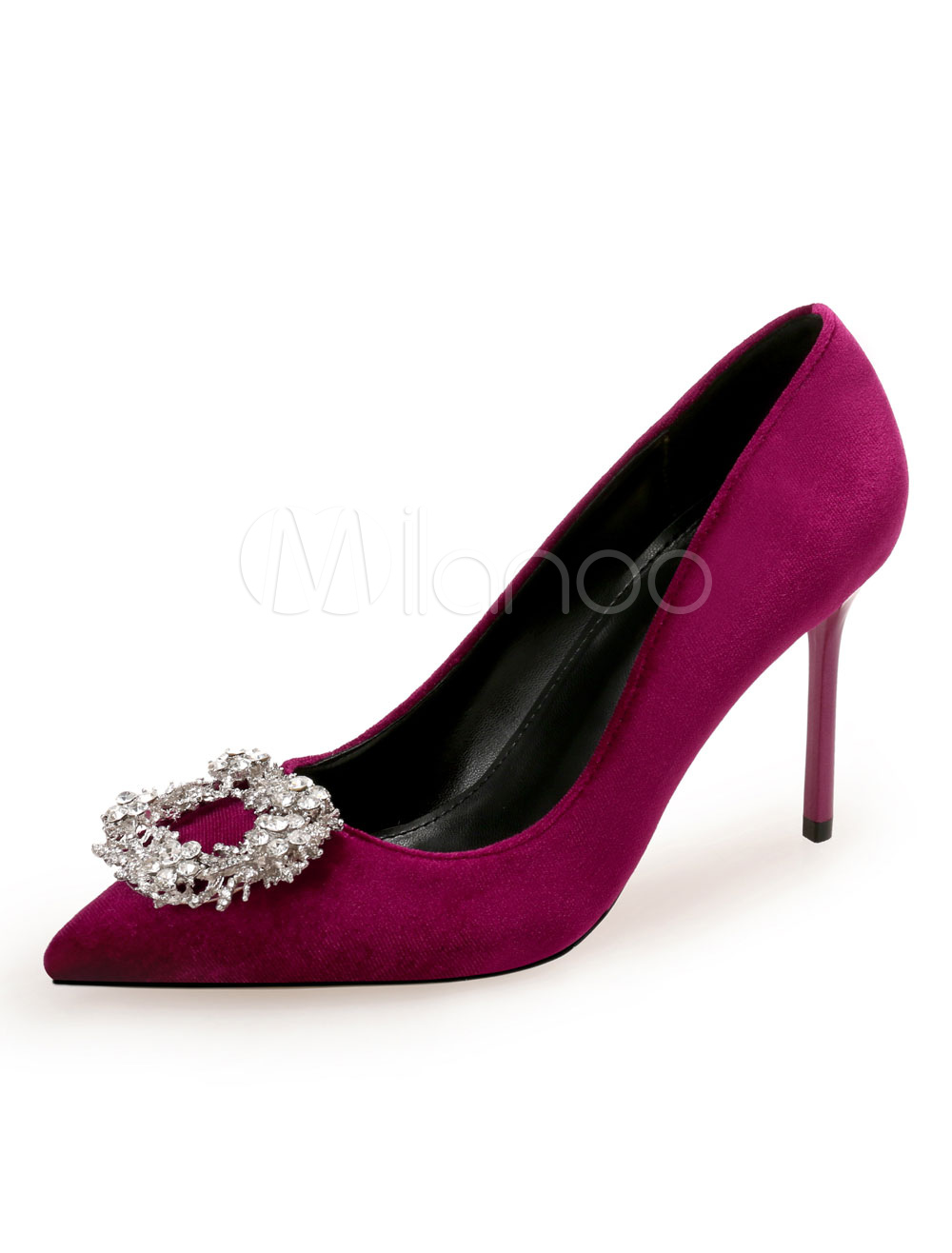 Tacchi alti da donna in velluto a punta con punta di strass Slip On ...