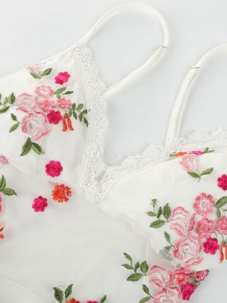One Piece Swimsuit White Lace Embroidered Semi Sheer Sexy Swimwear For Women