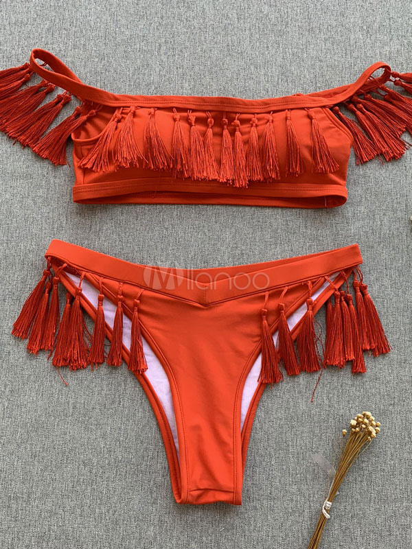 Sexy Bikini Swimwear Tassels Off The Shoulder Bathing Suits For Women ...