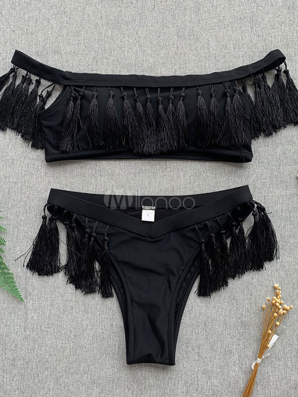 Sexy Bikini Swimwear Tassels Off The Shoulder Bathing Suits For Women ...