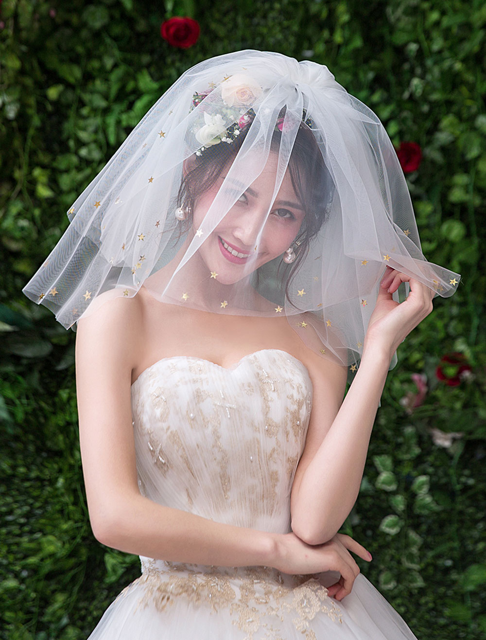 Veli da sposa Short Three Tier Paillettes Stars Tulle Cut Edge Veli da ...