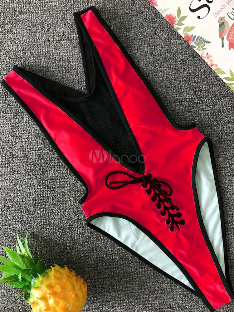 Sexy Monokini Maillots De Bain Sheer Lace Up Maillot De Bain Une Pièce