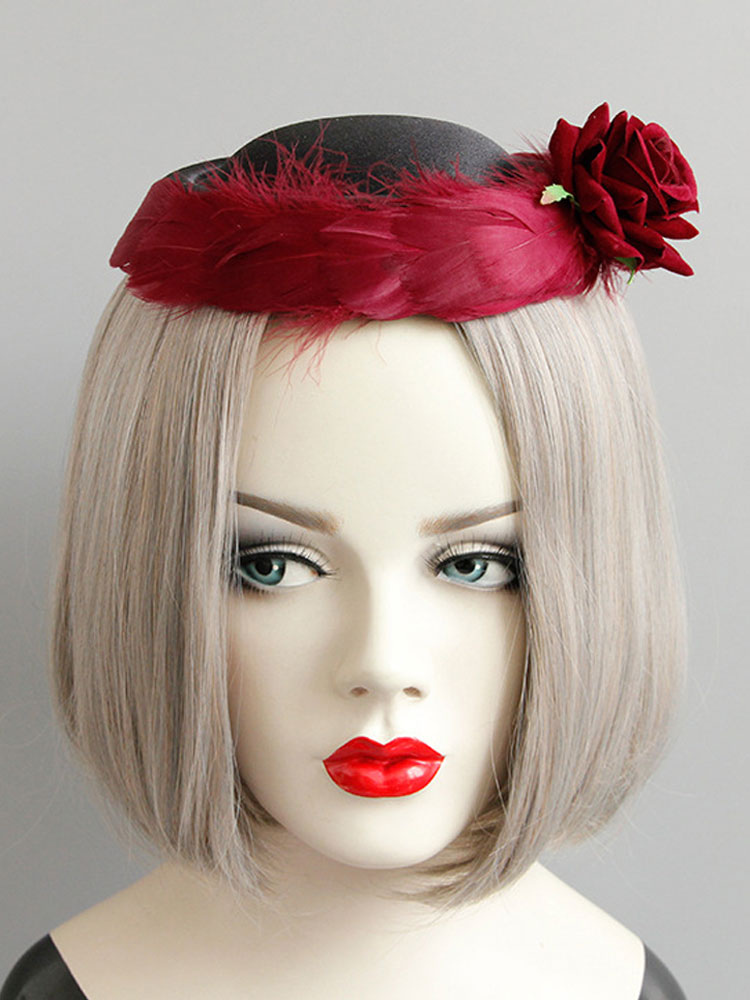 Vintage Headpiece Hat Black Satin Flowers Feather Detail Hair ...