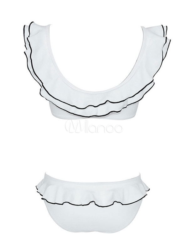 Women Bikini Swimsuit Ruffles Two Tone Plunging Neckline Summer Beach ...