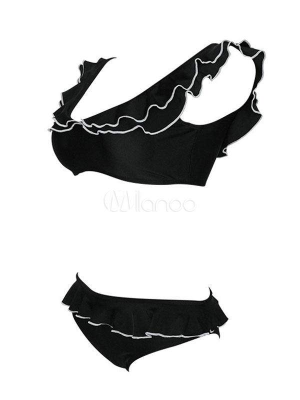 Women Bikini Swimsuit Ruffles Two Tone Plunging Neckline Summer Beach ...