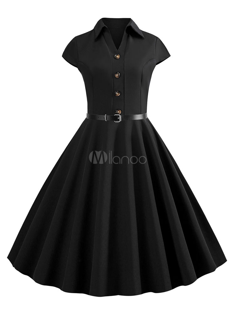 Robe Chemise Vintage à Col Rabattu Des Années 1950 à Manches Courtes
