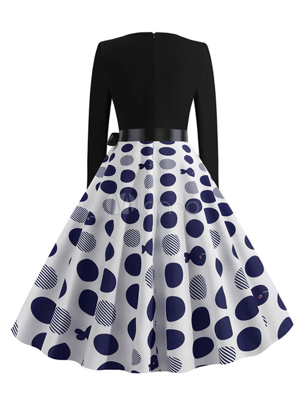 Robe vintage à pois Robe année 50 robe trapèze bicolore - Milanoo.com