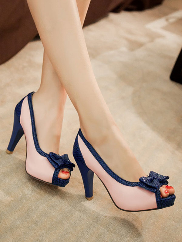 Peep Toe Pumps Soft Pink Prism Heel 3.3" Bows Women's Shoes - Milanoo.com