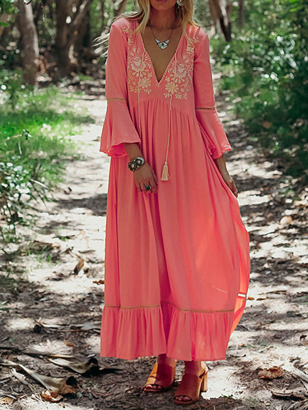 Boho Dress V Neck Floral Print Dress - Milanoo.com