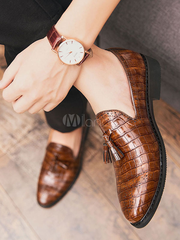 Mens Loafer Crocodile Pattern Slip-On Shoes - Milanoo.com