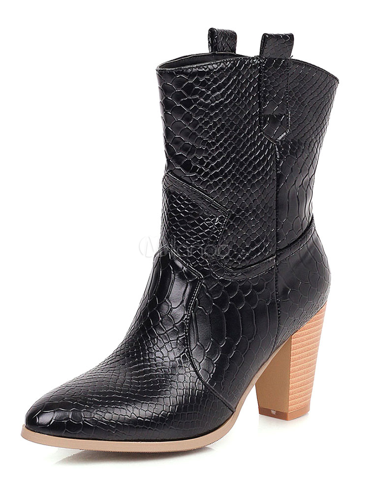 Bottines à imprimé croco pour femmes bout pointu bout pointu talon ...