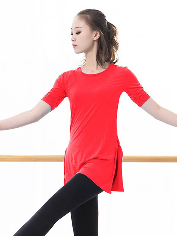 Women Dancing Uniform Modal Perfprmance Slit Ruched Dance Wears ...