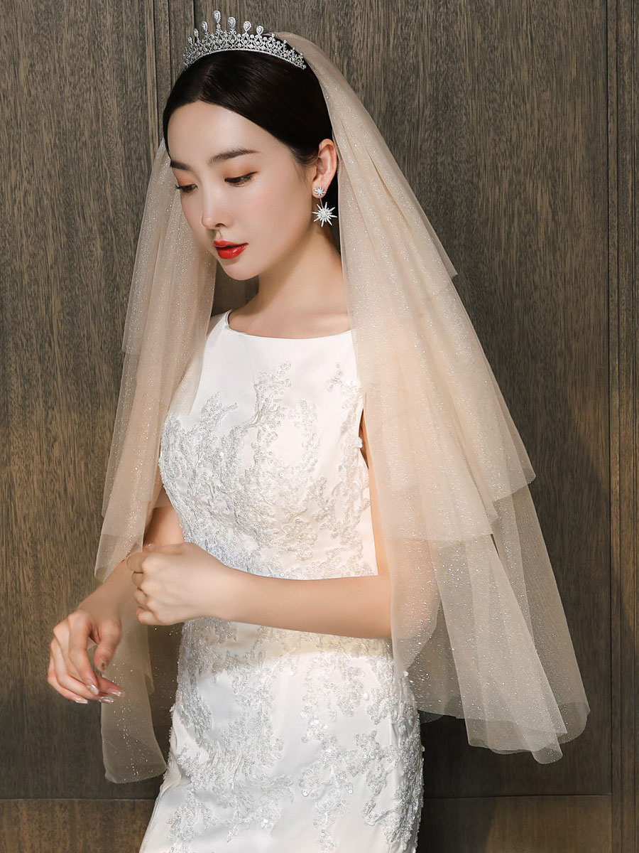 Wedding Veil Three Tier Tulle Cut Edge Classic Bridal Veil - Milanoo.com