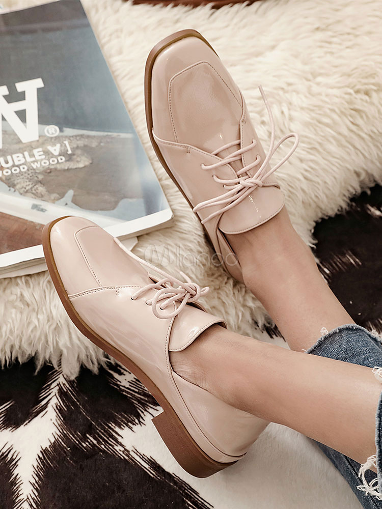Trendy Square Toe Oxfords Academic Flat Shoes - Milanoo.com