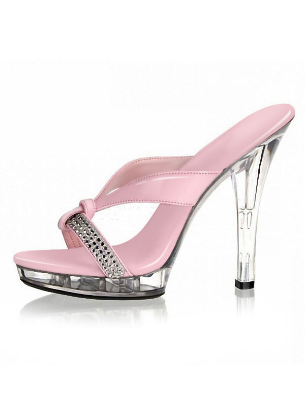 Red Sexy Sandals Women Open Toe Rhinestones Backless Sandal Slippers ...