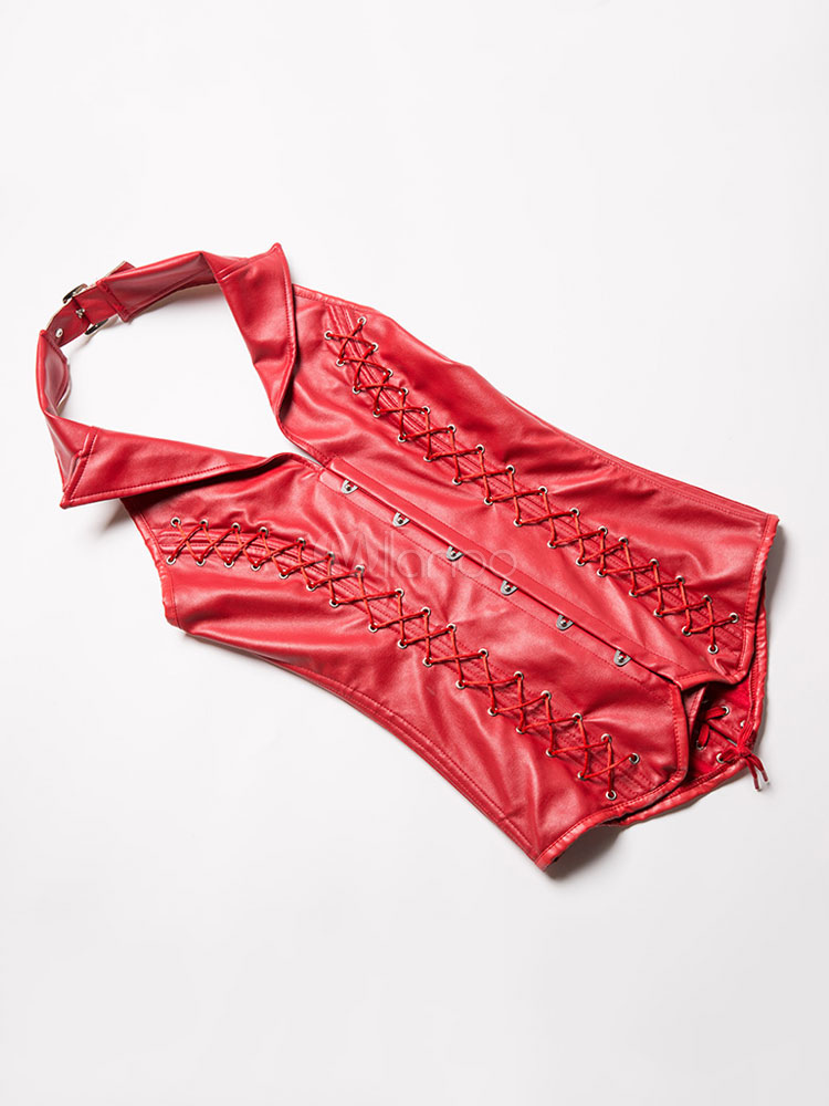 Éblouissant Bustier Sein Couvrant En Cuir Noir Et Lacets De Dentelle