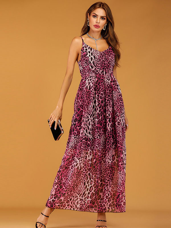 Maxikleid Braun Sommerkleider Lang Mit Leopard Korn Optik ärmellos