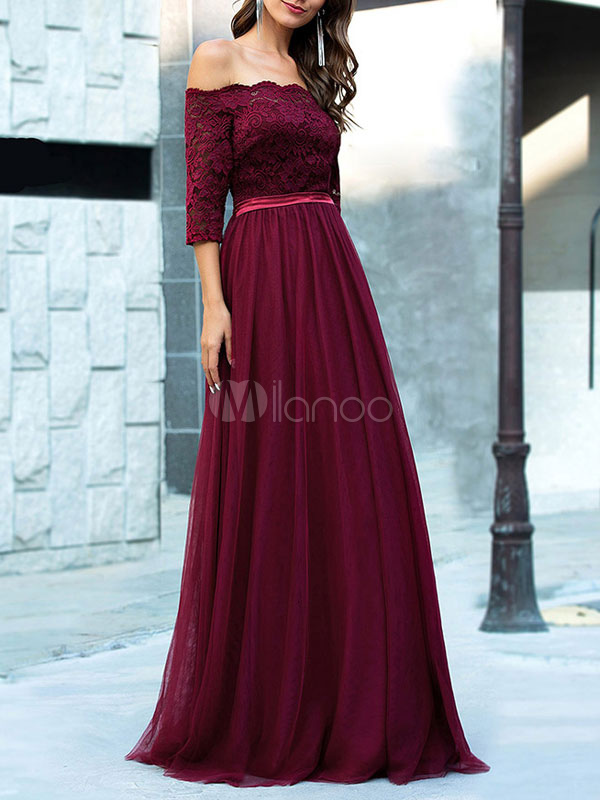 Bridesmaid Dresses Lace A Line Floor Length Prom Dress - Milanoo.com