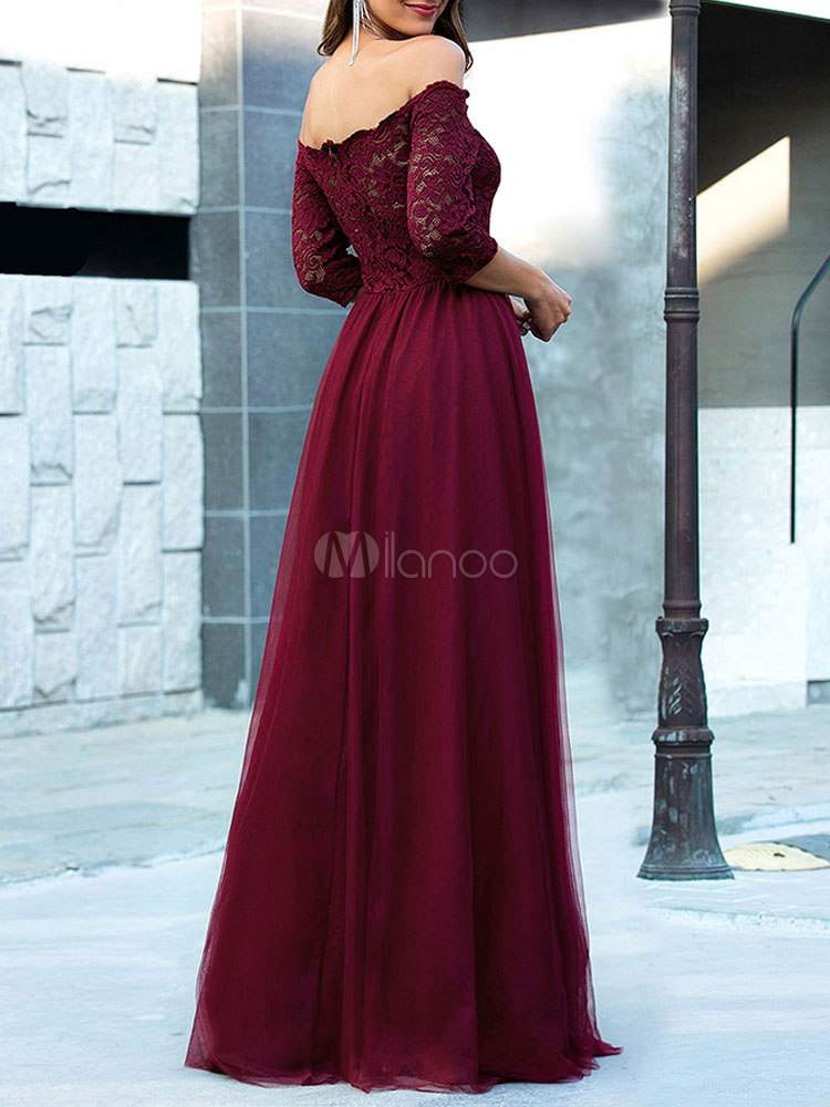 Bridesmaid Dresses Lace A Line Floor Length Prom Dress - Milanoo.com