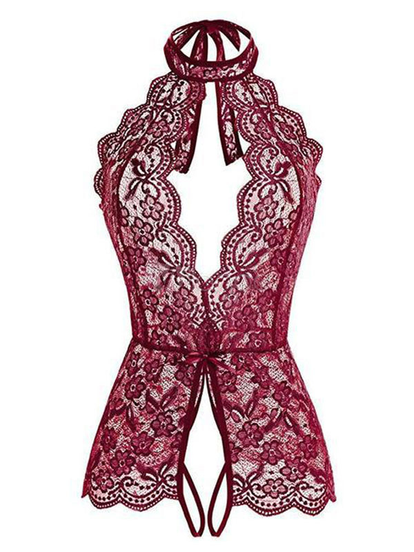 Teddies Lingerie Purple Lace Sheer Polyester Sexy Teddies For Women