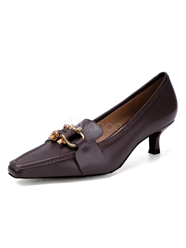 Women Low Heel Shoes Retro Square Toe Kitten Heel Vintage Pumps ...