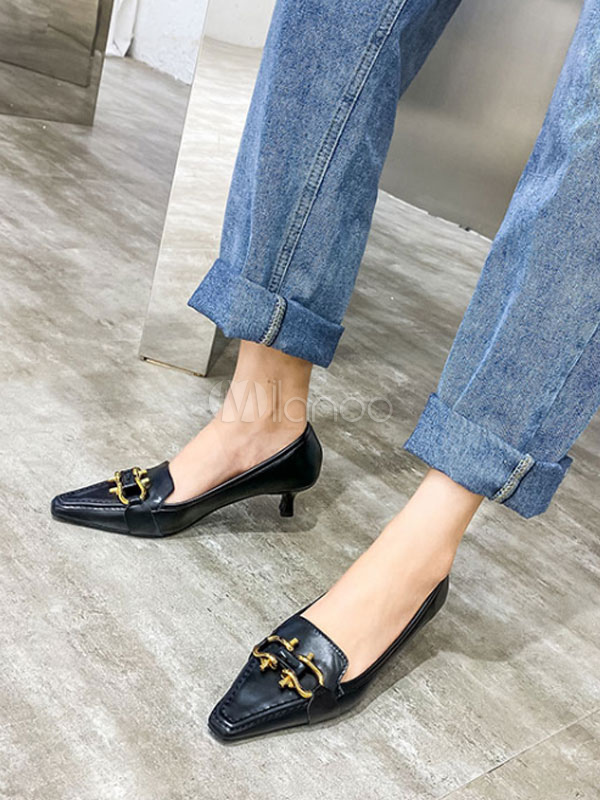 Women Low Heel Shoes Retro Square Toe Kitten Heel Vintage Pumps ...