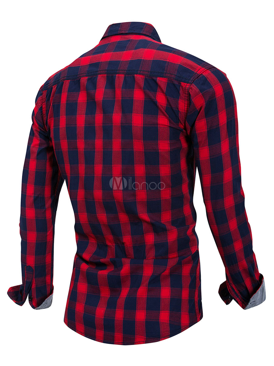 Red Casual Shirts Men Turndown Collar Long Sleeve Oversized Casual ...