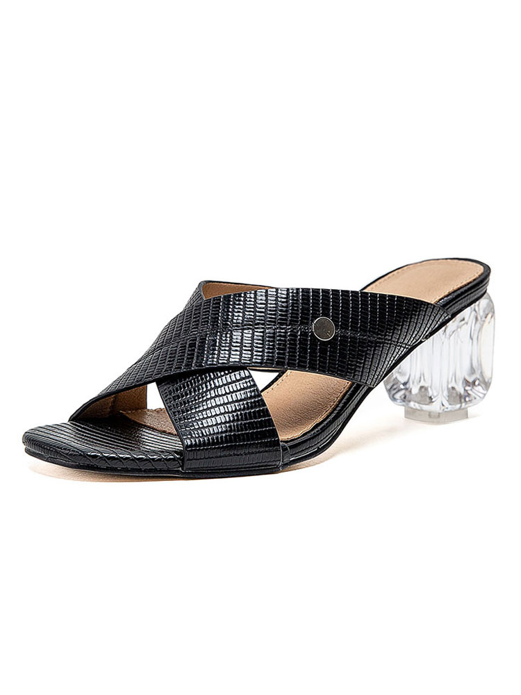 Clear Heels Slipper Sandals Block Heel Open Toe Womens Plus Size Shoes ...